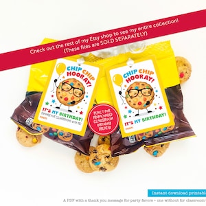 Printable Birthday Treat Tag Classroom Treat Bag Tag Chocolate Chip ...