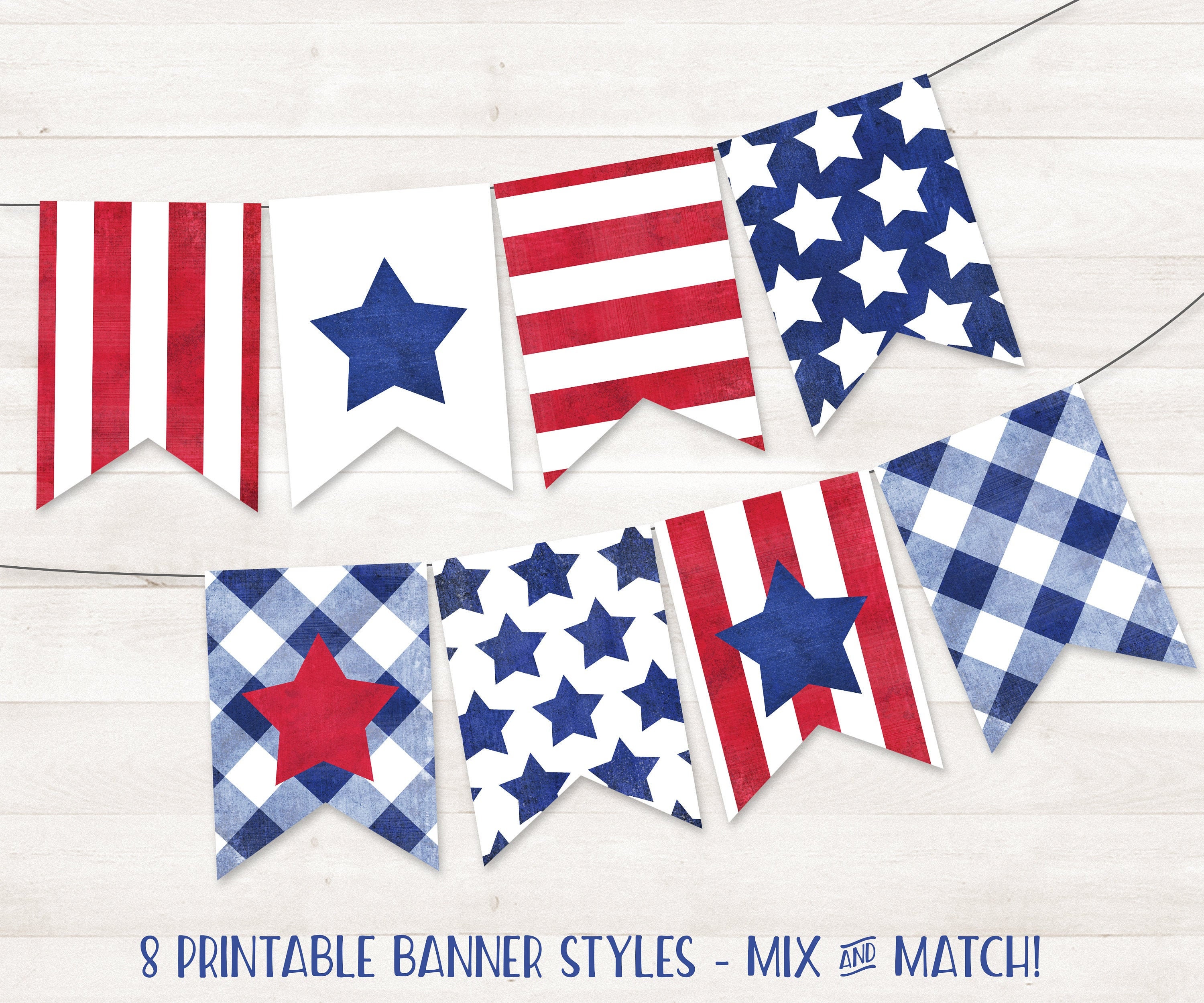 Fourth of July Decor PRINTABLE Banner Patriotic Red White Blue Memorial ...