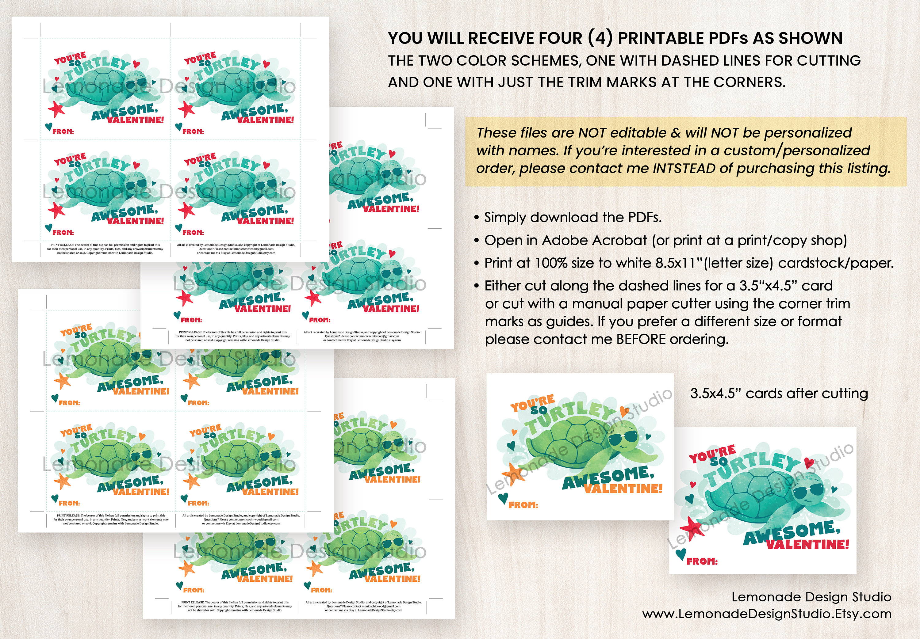 PRINTABLE Turtle Valentine's Cards for Kids Turtle | Etsy