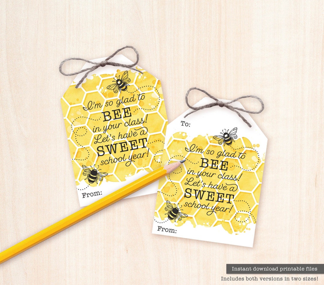 Back to School Teacher Gift Tags Printable Bee Themed Teacher Welcome ...
