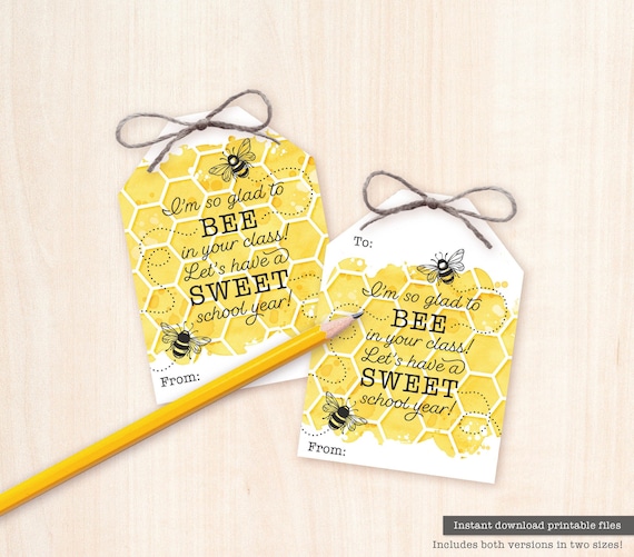 Back to School Teacher Gift Tags Printable Bee Themed Teacher Welcome ...