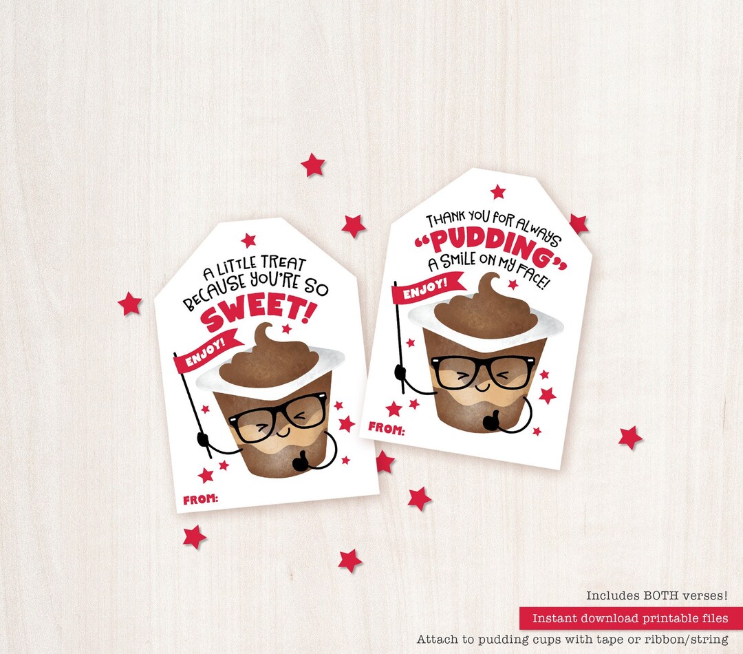 Printable Pudding Tags School Lunch Notes Classroom Treat Tag Friend ...