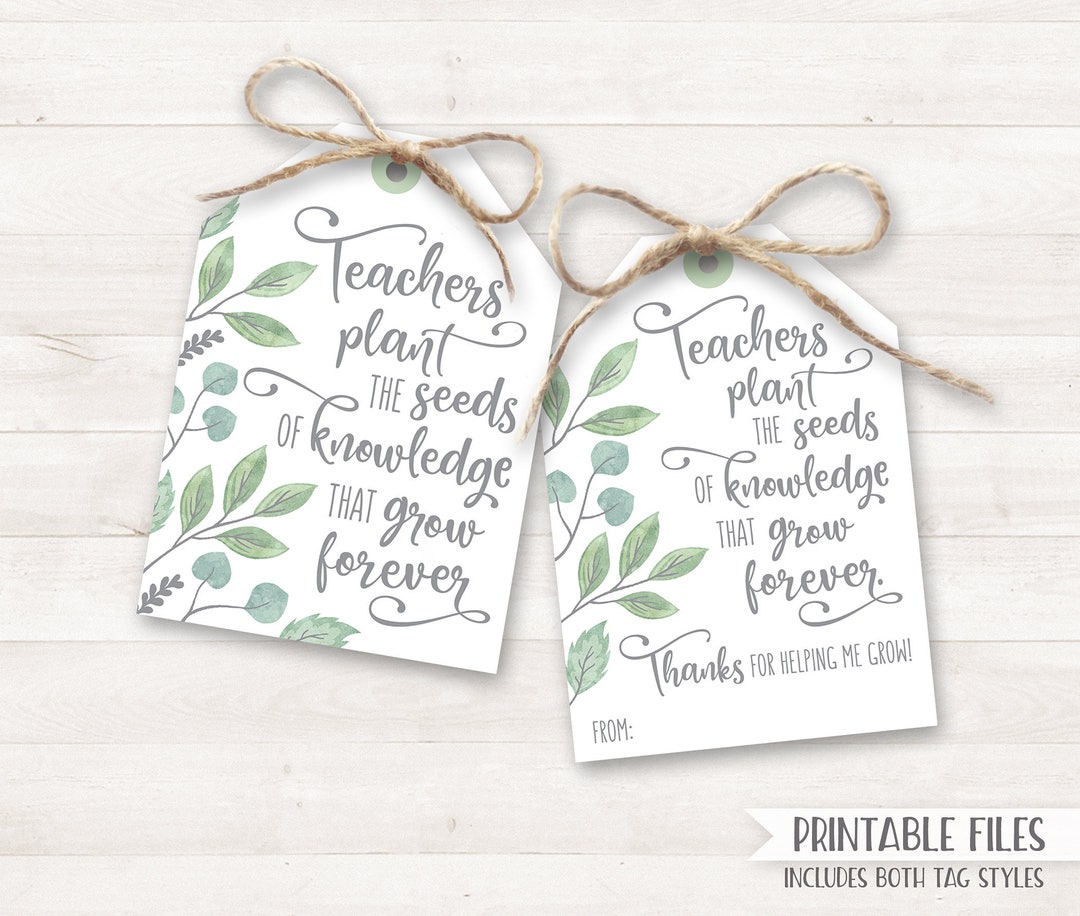 PRINTABLE Teacher Appreciation Gift Tags, Teacher Thank You Card ...