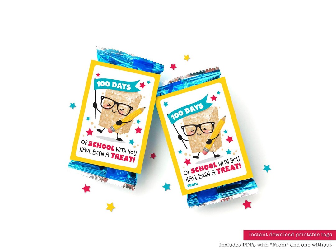 100 Days of School Printable Tag Crispy Rice Treats Classroom Gift for ...