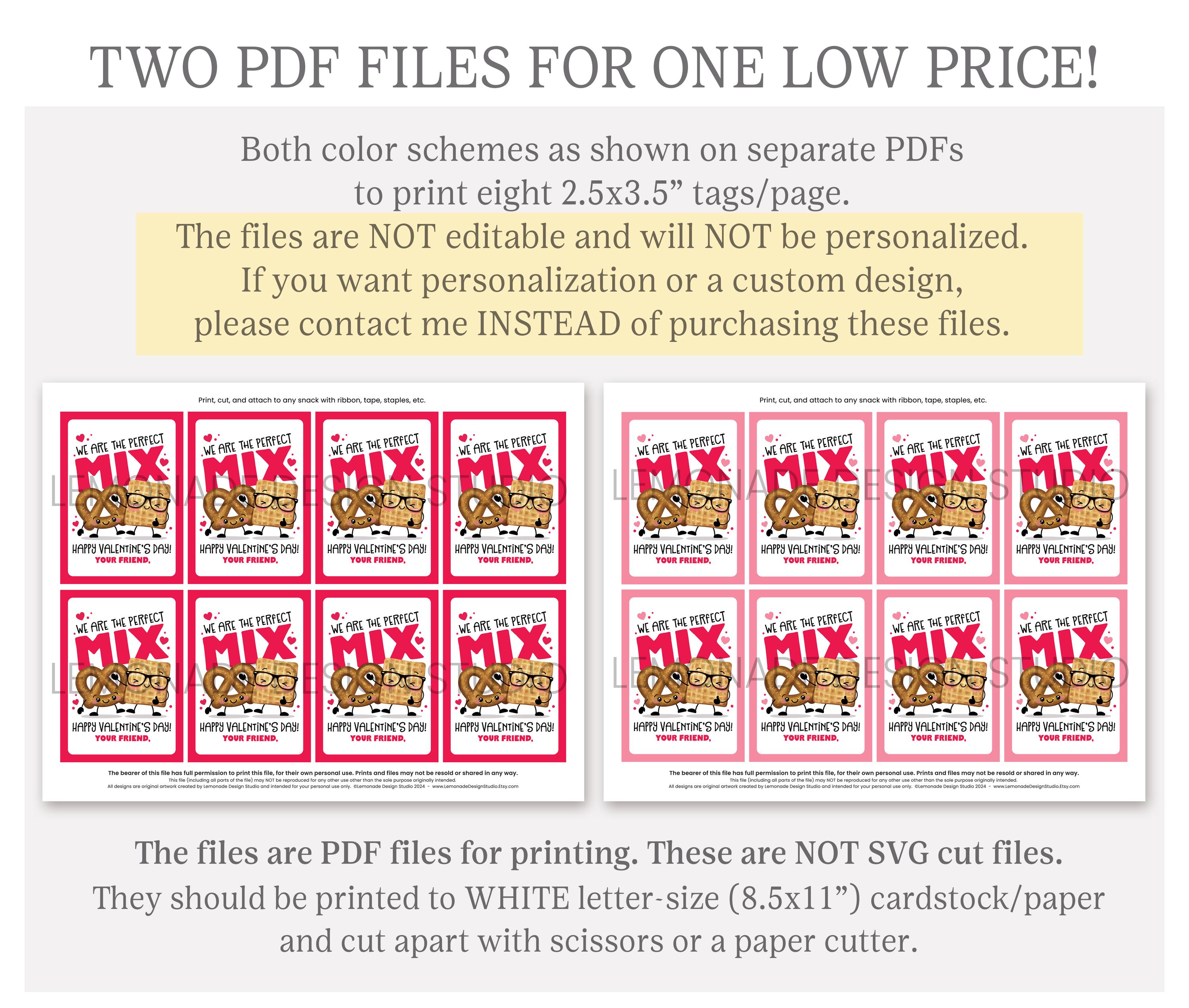 Printable Valentines Snack Mix Tags Classroom Valentine Cards Treat ...