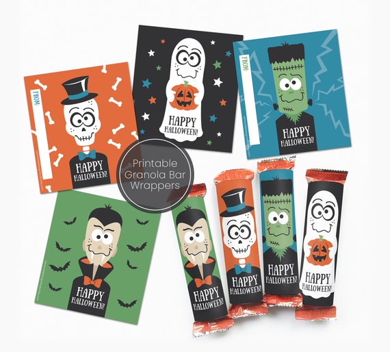 Halloween Treats Granola Wrapper, Printable Halloween Tags, Halloween ...