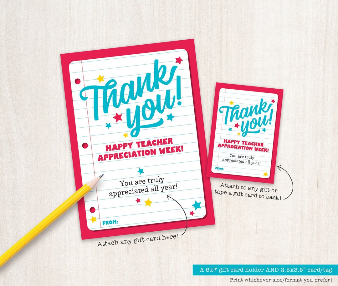 Teacher Appreciation Week Gift Printable Thank You Gift Card Holder ...