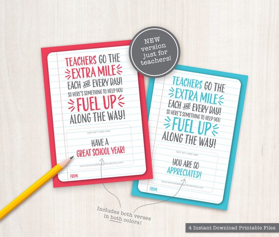 Back to School Teacher Gift PRINTABLE Gas Gift Card Holder First Day of ...