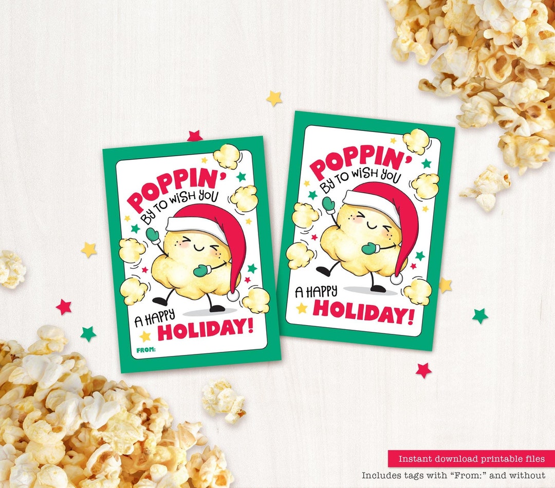 Printable Popcorn Tags Happy Holiday Classroom Treat Bag Christmas ...