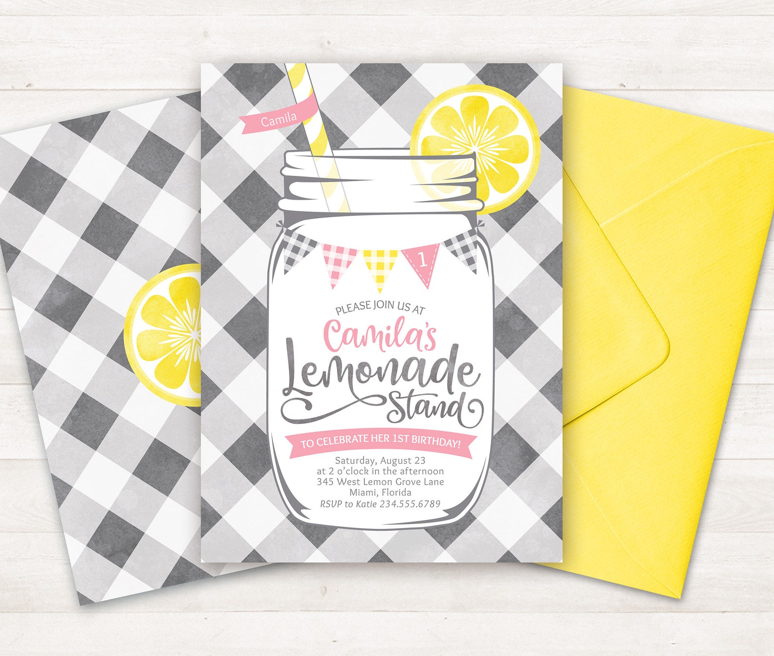 Lemonade Birthday Invitation Printable First Birthday Lemonade | Etsy
