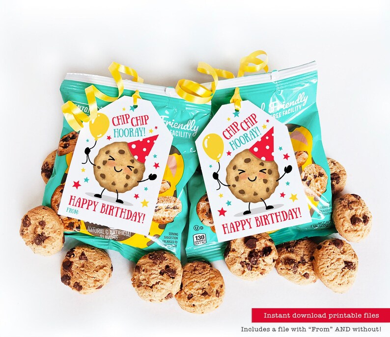 Printable Birthday Gift Tags Treat Bag Chocolate Chip Cookie Tags ...