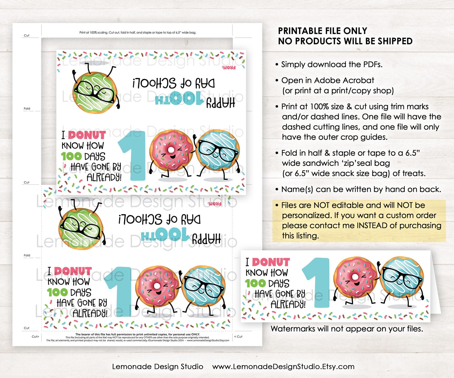 Printable 100th Day of School Donut Treat Tags for Students Snack Back ...