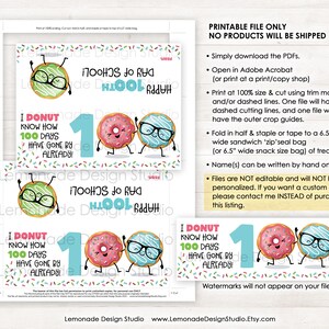 Printable 100th Day of School Donut Treat Tags for Students Snack Back ...
