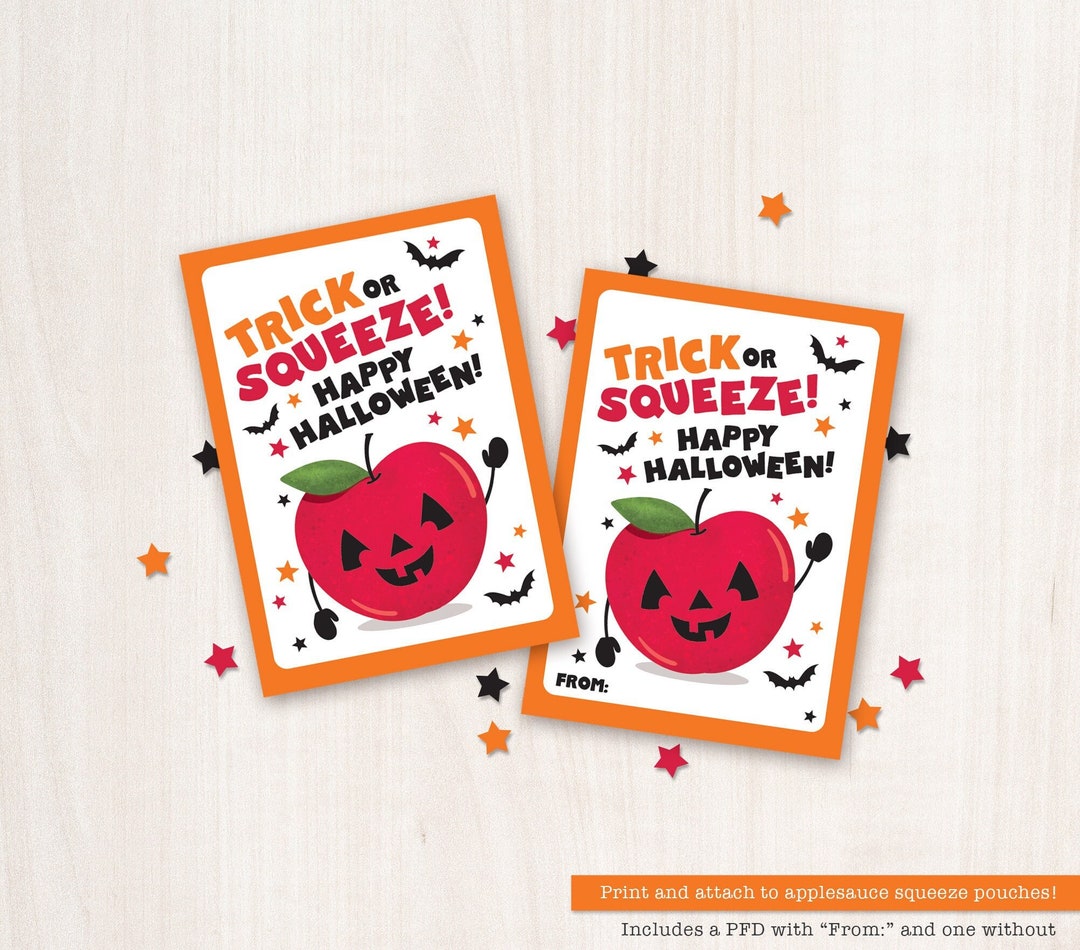 Applesauce Squeeze Pouch Halloween Treat Tag Printable for Trick or ...