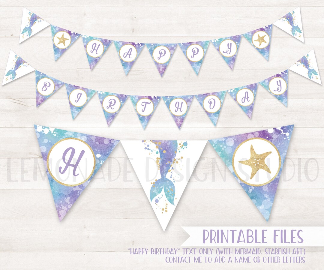 PRINTABLE Mermaid Banner, Mermaid Bunting, Mermaid Party Banner ...