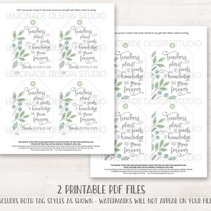 PRINTABLE Teacher Appreciation Gift Tags, Teacher Thank You Card ...