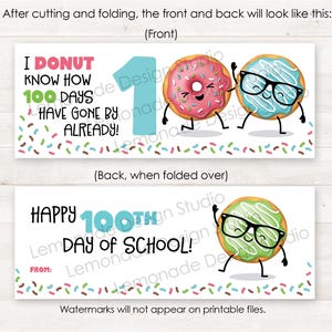 Printable 100th Day of School Donut Treat Tags for Students Snack Back ...