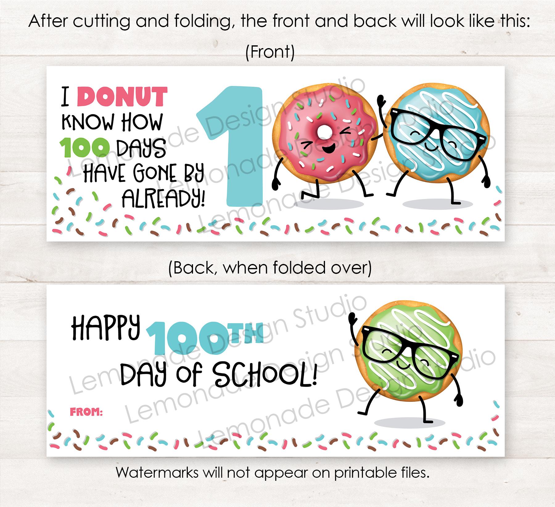Printable 100th Day of School Donut Treat Tags for Students Snack Back ...