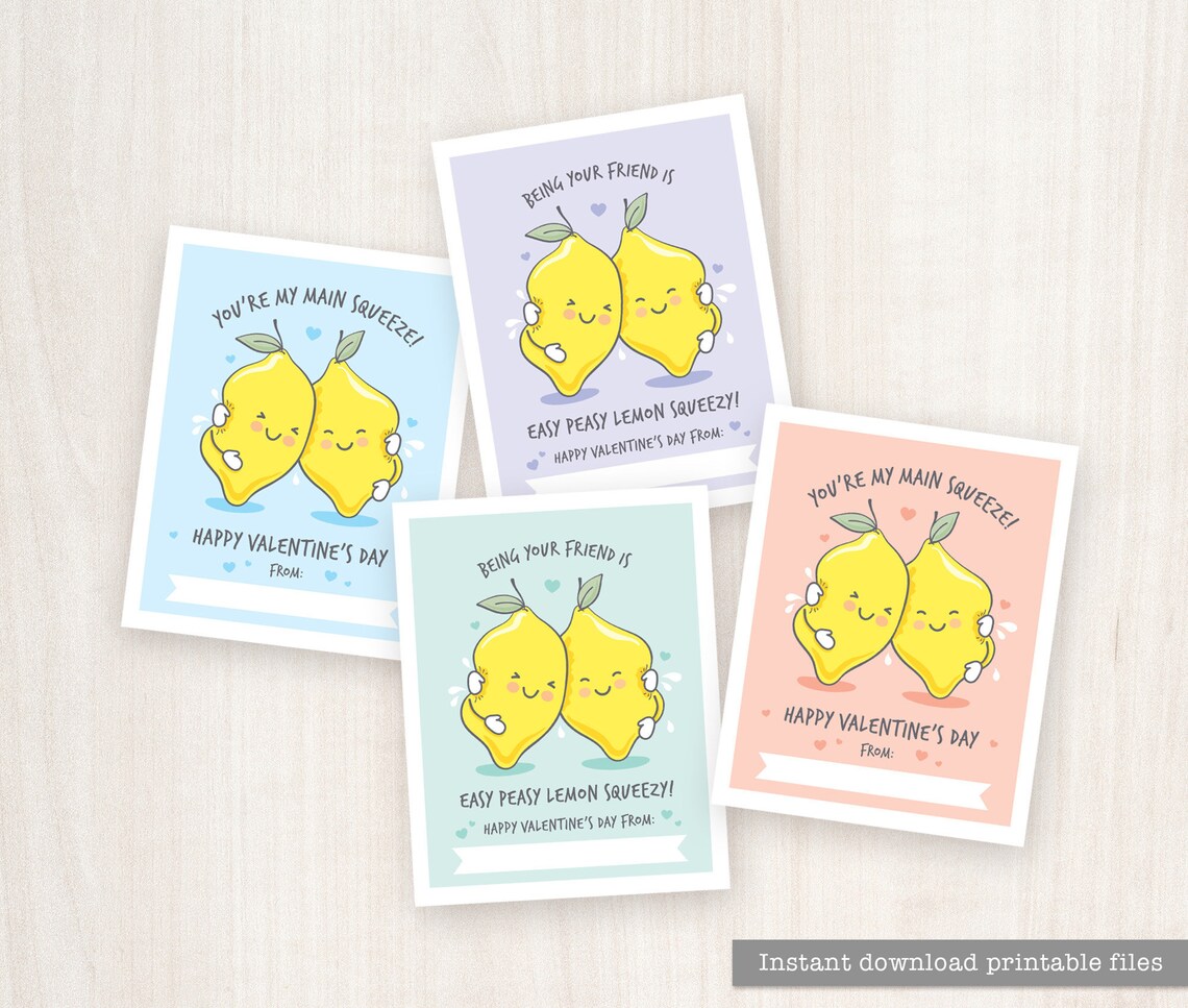 PRINTABLE Valentine Cards Kids Lemon Valentines Classroom Valentines ...