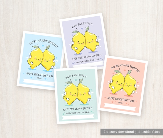 PRINTABLE Valentine Cards Kids Lemon Valentines Classroom Valentines ...