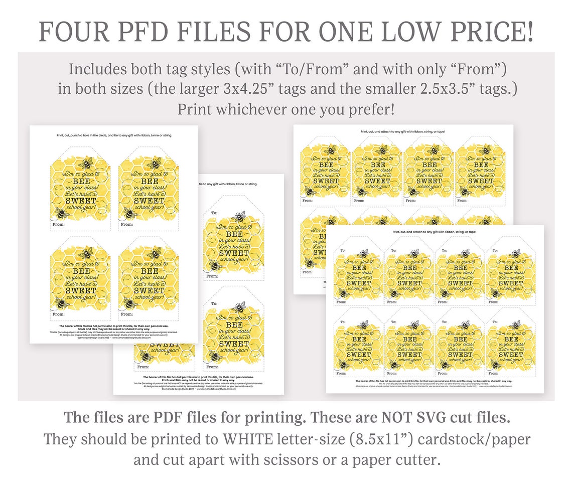 Back to School Teacher Gift Tags Printable Bee Themed Teacher - Etsy