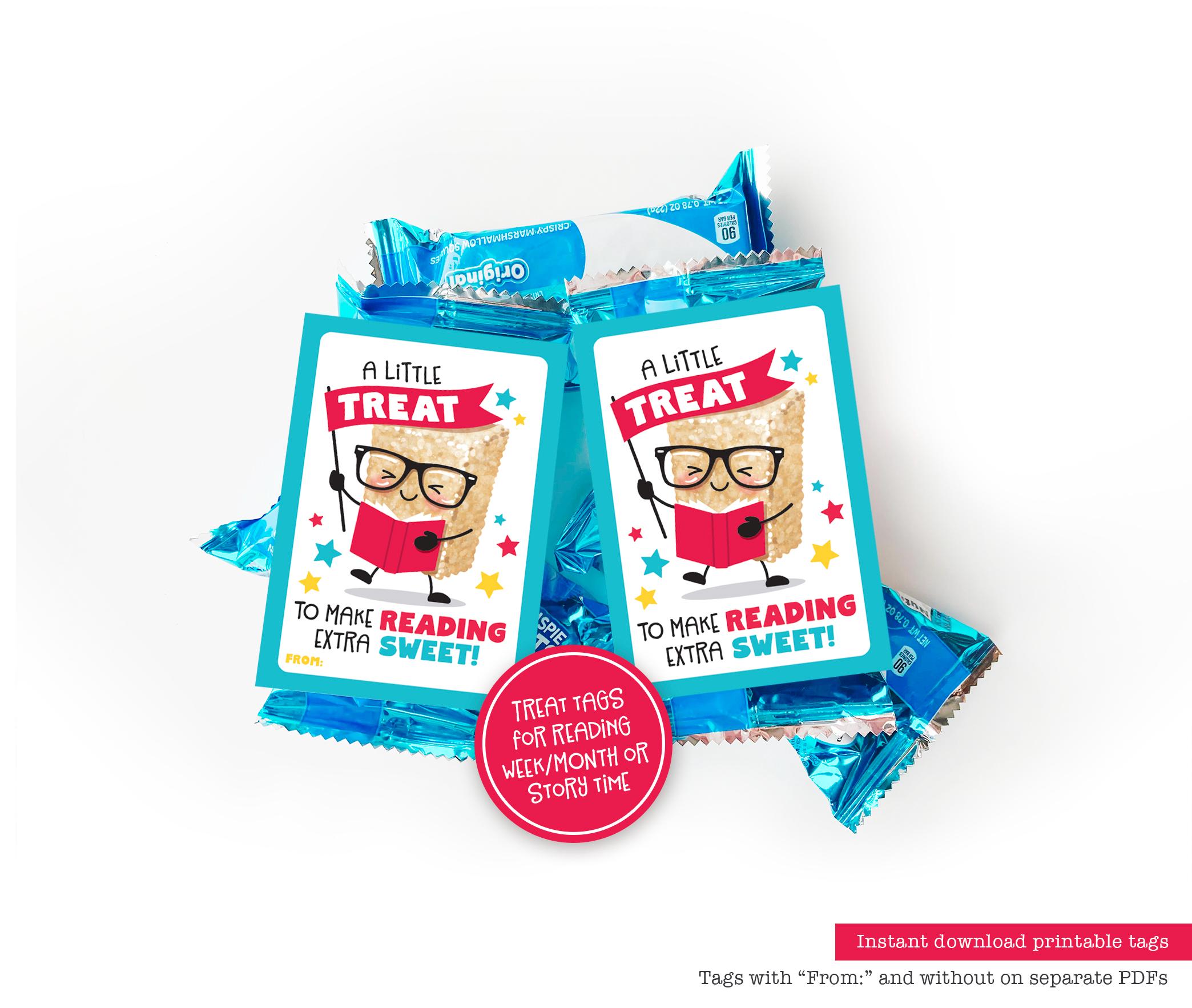 Printable National Library Week Treat Tag Reading Month Rice Crispy ...