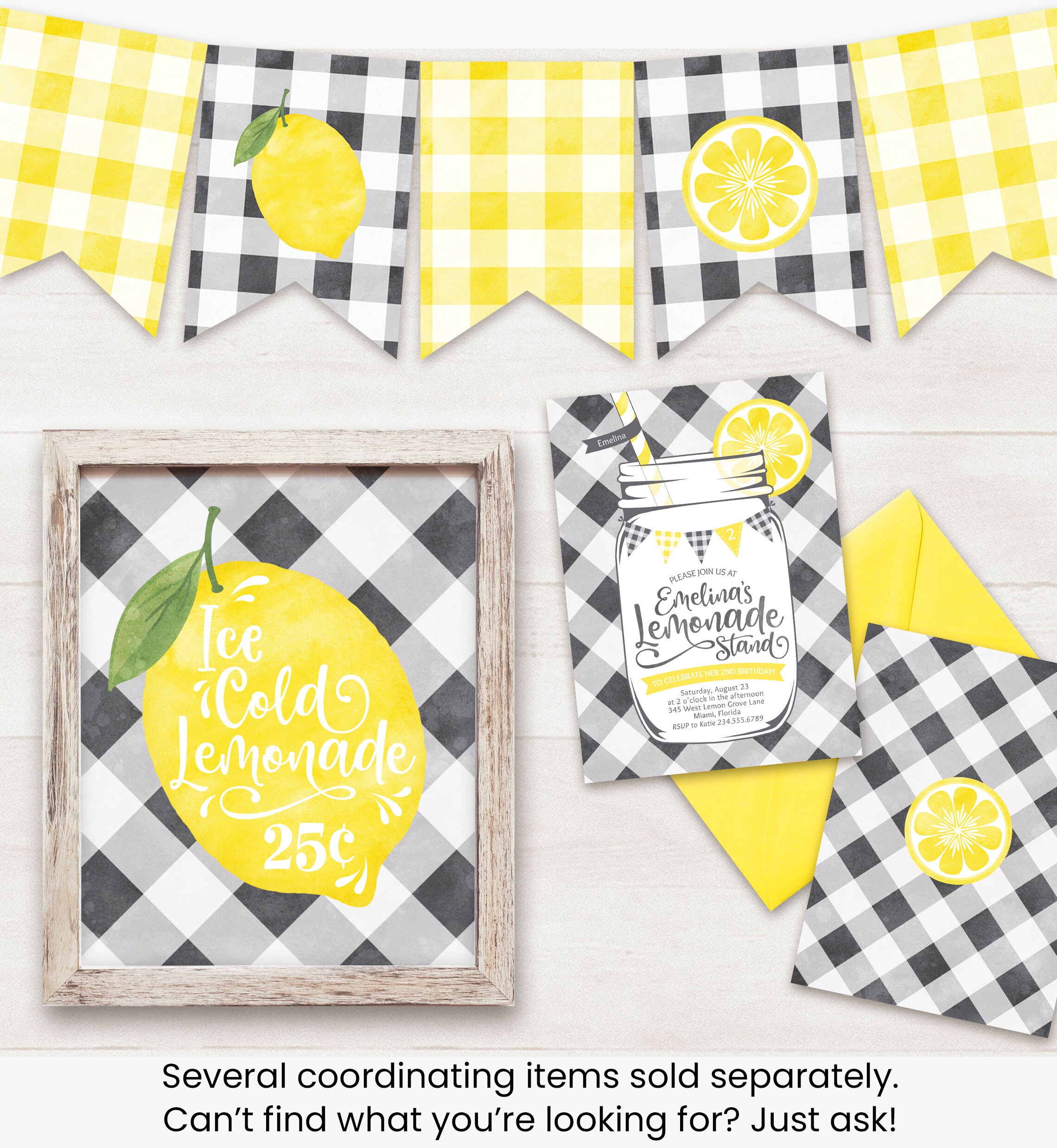 Lemon Banner PRINTABLE Lemonade Birthday Banner Buffalo Plaid - Etsy