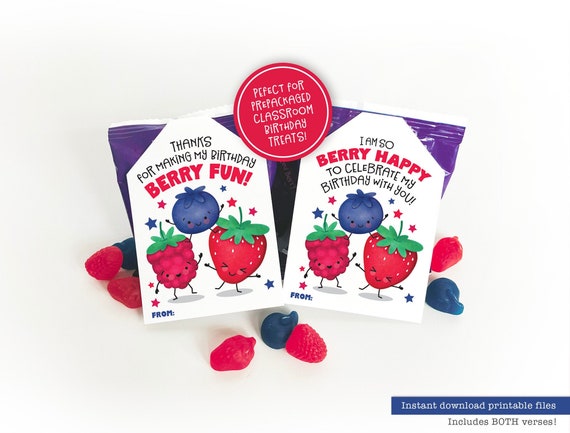 Classroom Birthday Treat Tags for School Berry Fruit Snack Tags ...