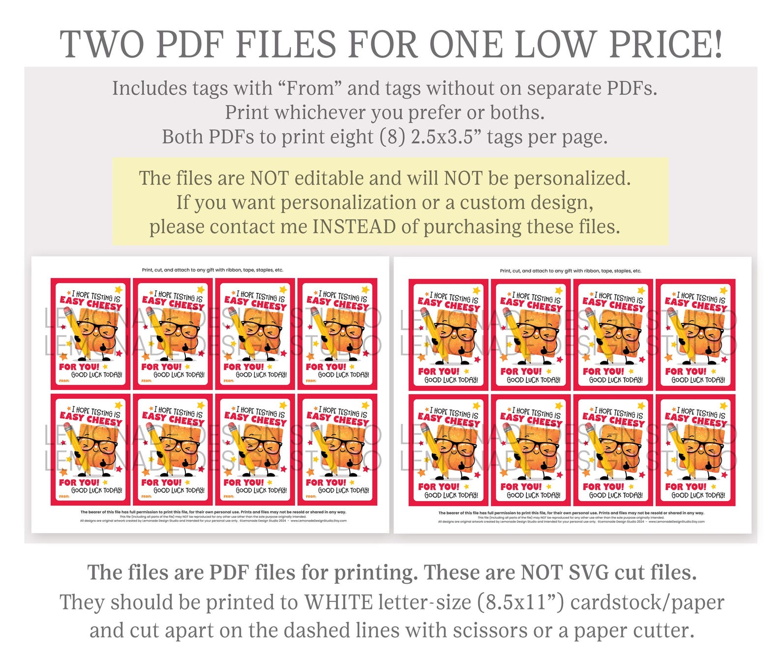 Printable Testing Day Snack Tag Classroom Treat Cheese Crackers Snack ...