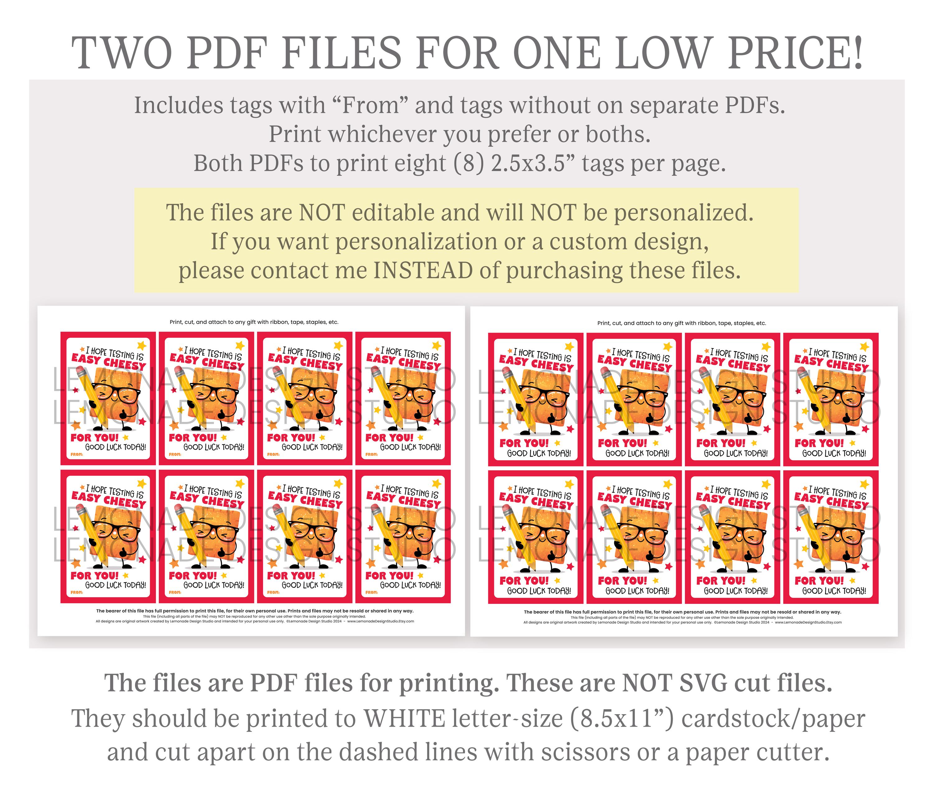 Printable Testing Day Snack Tag Classroom Treat Cheese Crackers Snack ...