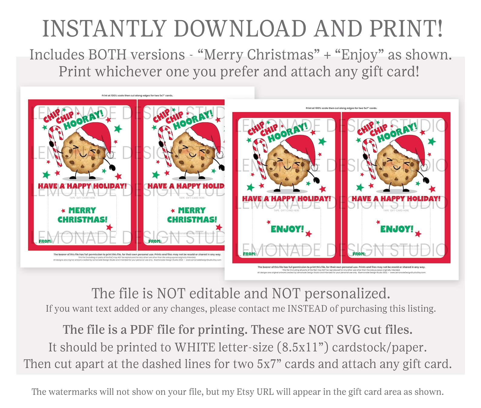 PRINTABLE Christmas Cookie Gift Card Holder Bakery Gift Card - Etsy