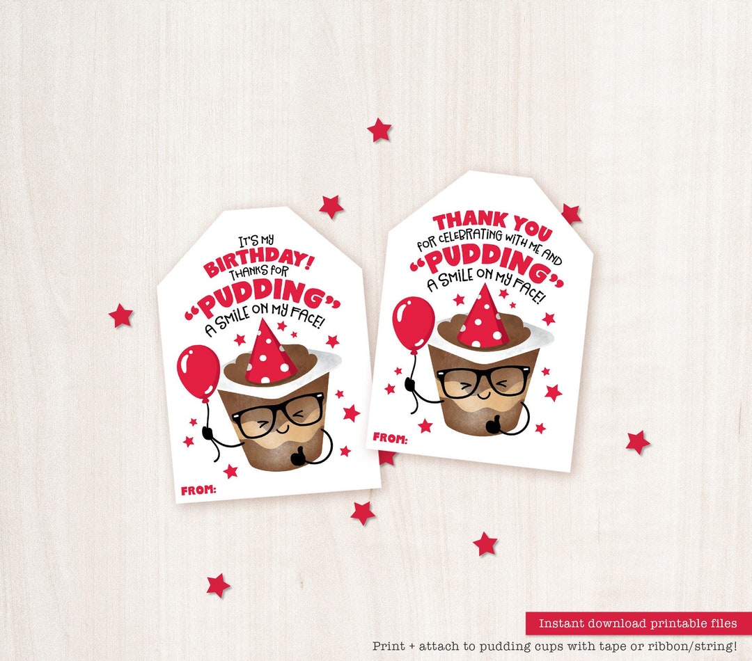 Classroom Birthday Treats Birthday Party Favor Tags Pudding Tags School ...
