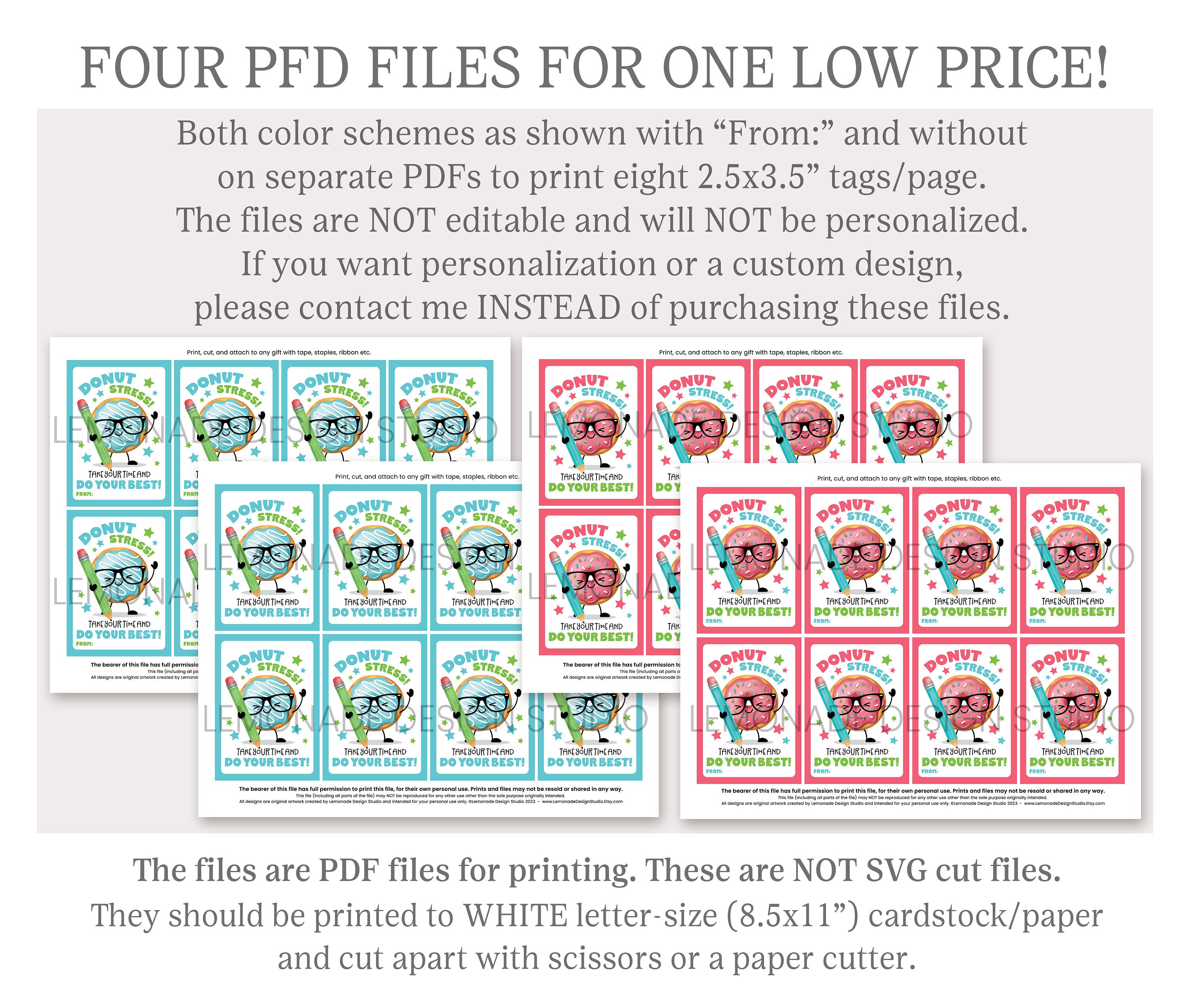 Printable Testing Day Treat Tag Classroom Donut Tag Good Luck Card Gift ...