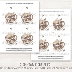 PRINTABLE Teacher Gift Tags, Teacher Appreciation, Thanks a Latte, End ...