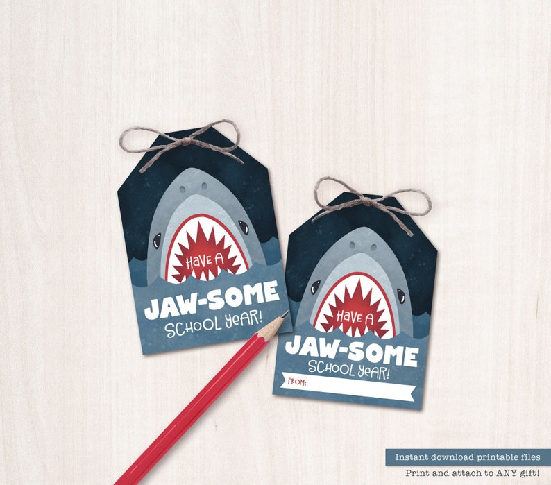 Printable Back to School Snack Tags for Students Shark Pencil - Etsy