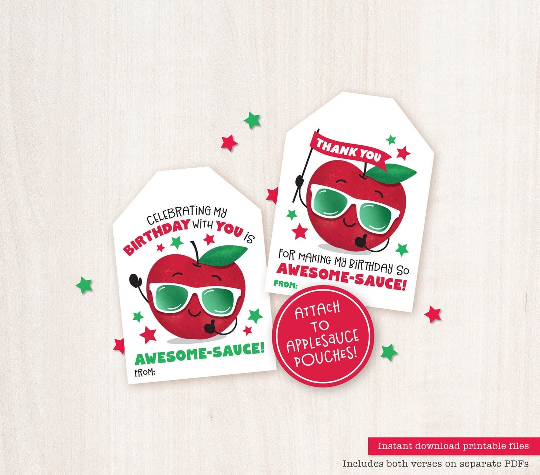 Printable Birthday Treat Tag Classroom Treat Bag Tag Applesauce Pouch ...