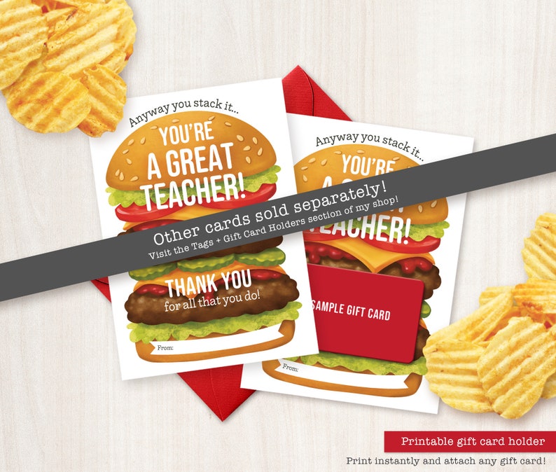 Teacher Appreciation Week Gift PRINTABLE Gift Card Holder Teacher Gift ...