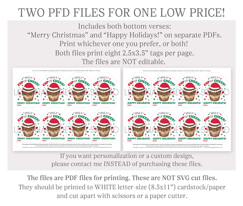 Printable Christmas Treat Tags Pudding Cup Tags School Labels - Etsy