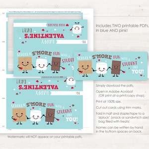 PRINTABLE Teacher Classroom Valentines, Smores Valentine Treat Bag ...