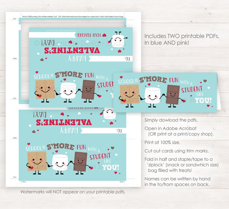 PRINTABLE Teacher Classroom Valentines Smores Valentine Treat - Etsy