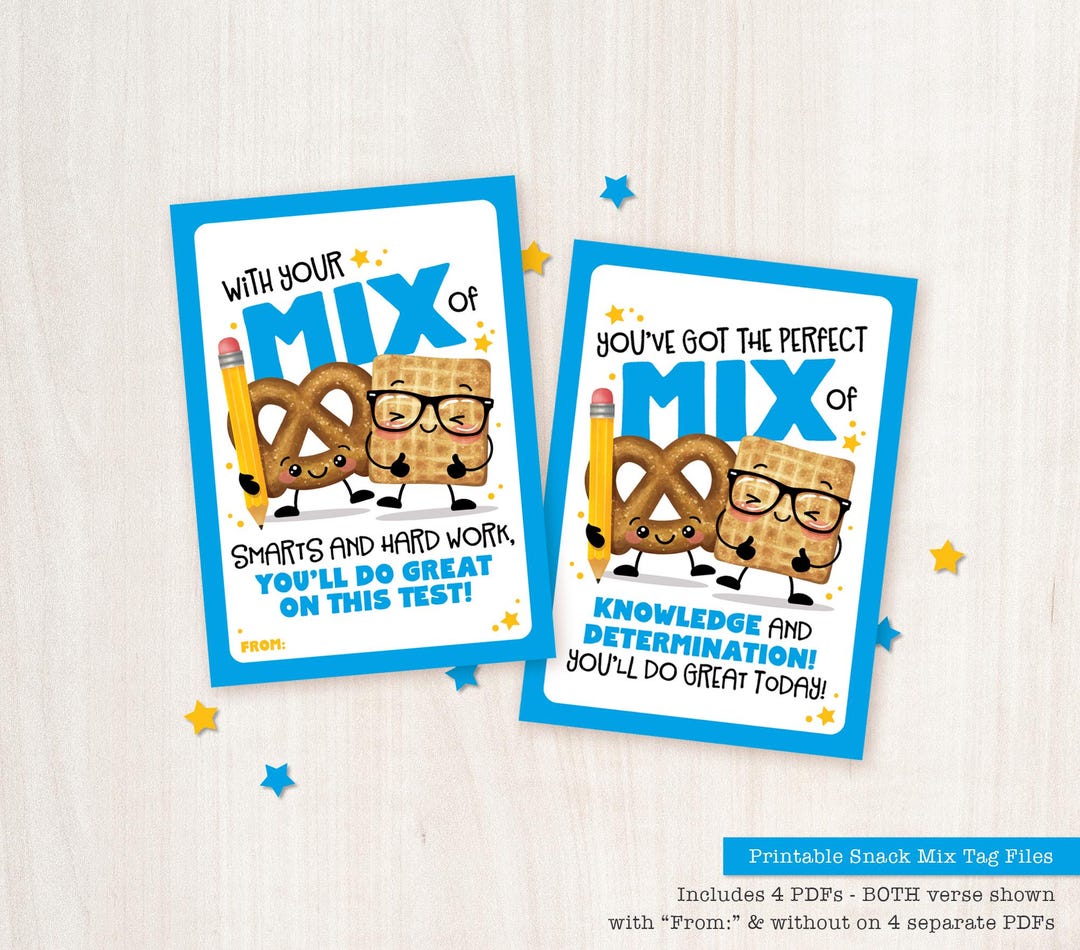 Printable Testing Snack Mix Tags Classroom Treat Tag Pretzel Mix Snack ...