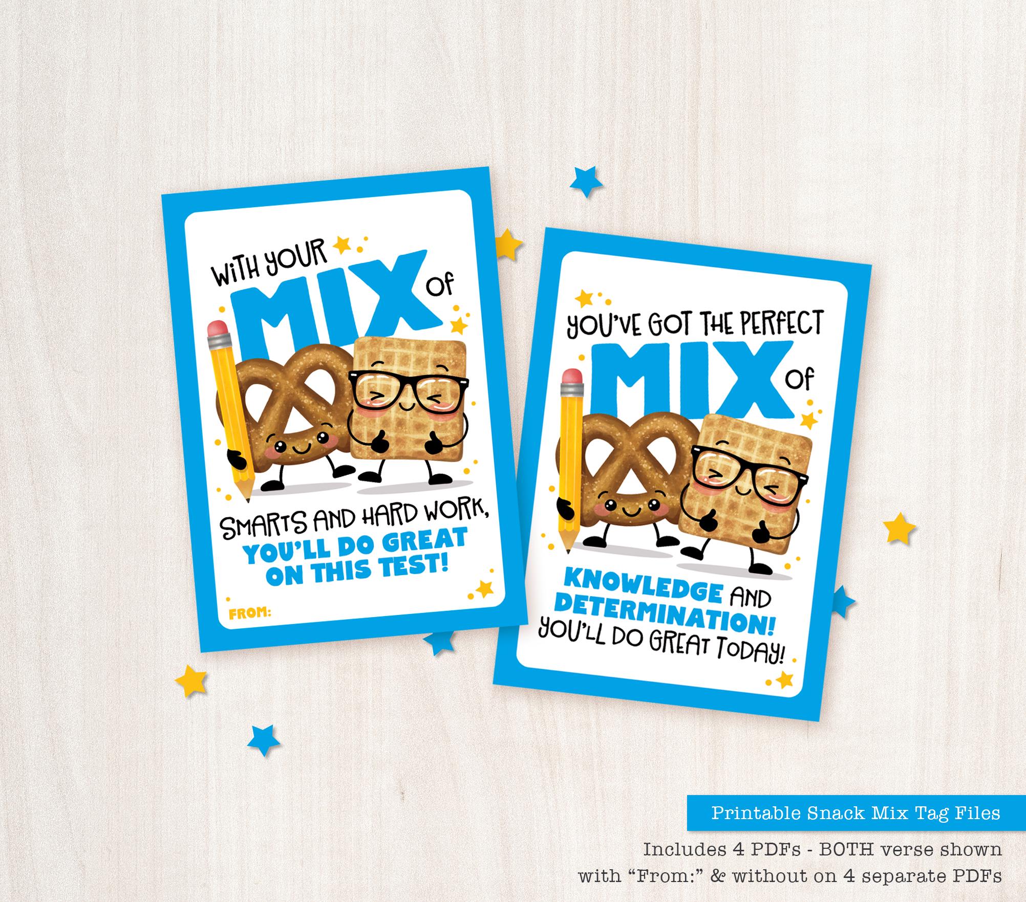Printable Testing Snack Mix Tags Classroom Treat Tag Pretzel Mix Snack ...