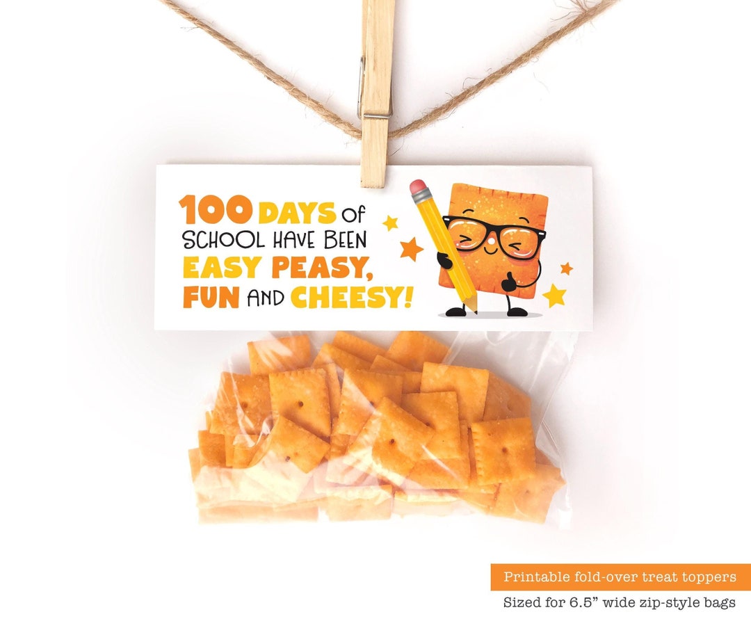 Printable 100th Day of School Tags for Students Cheese Crackers Snack ...