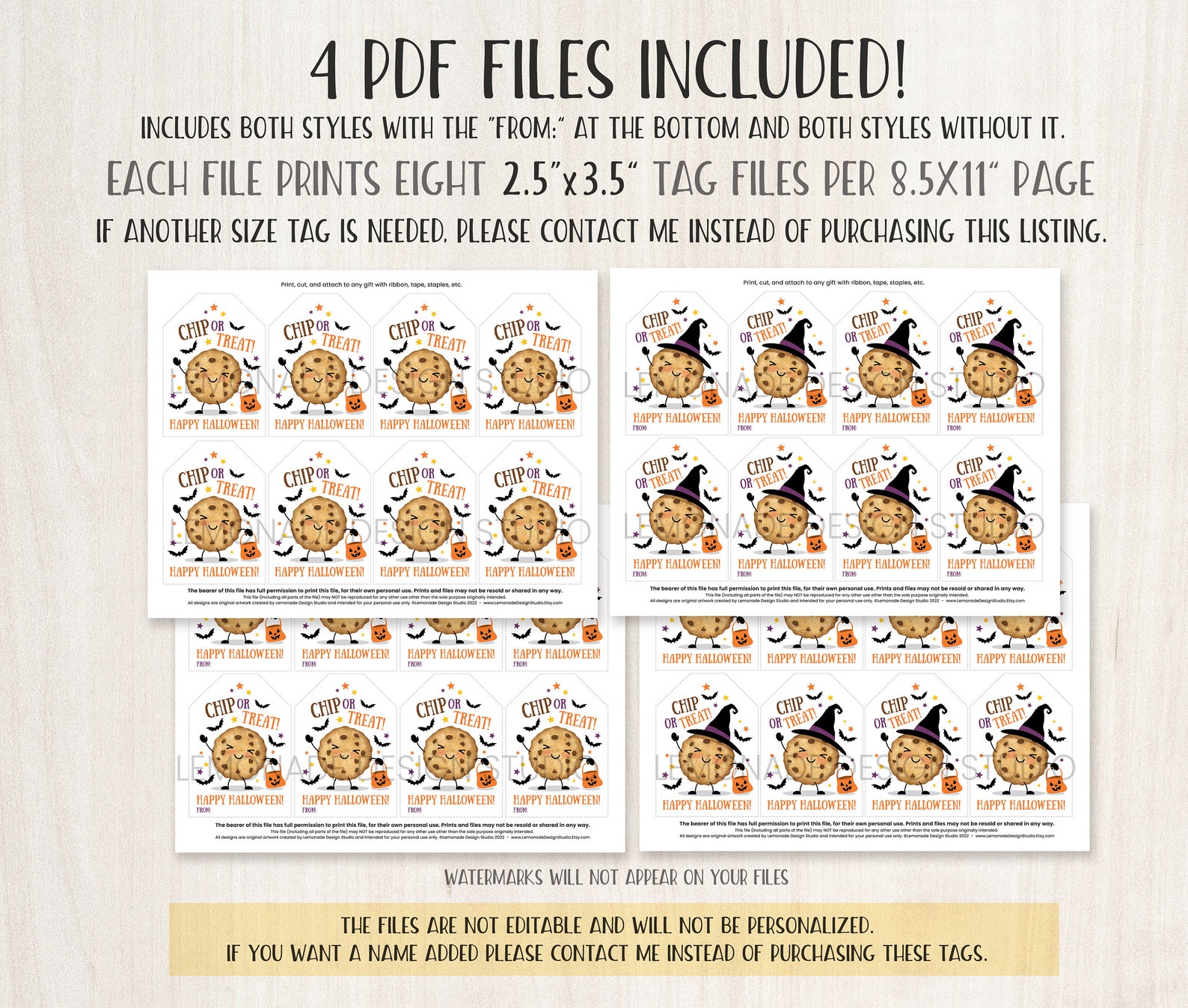 Printable Halloween Tags Trick or Treat Bag Chocolate Chip - Etsy