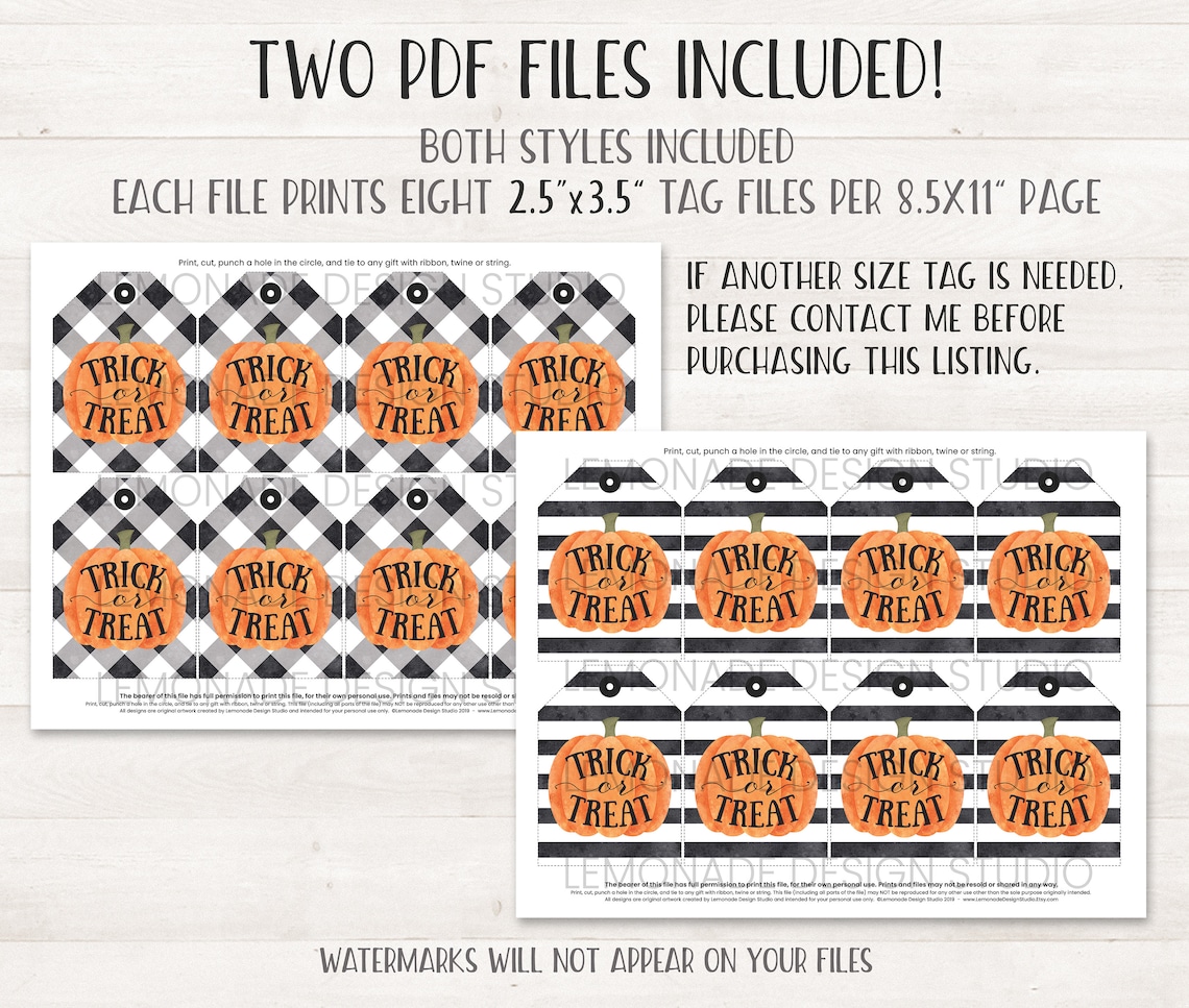 PRINTABLE Trick or Treat Tags Printable Halloween Favor Tags - Etsy