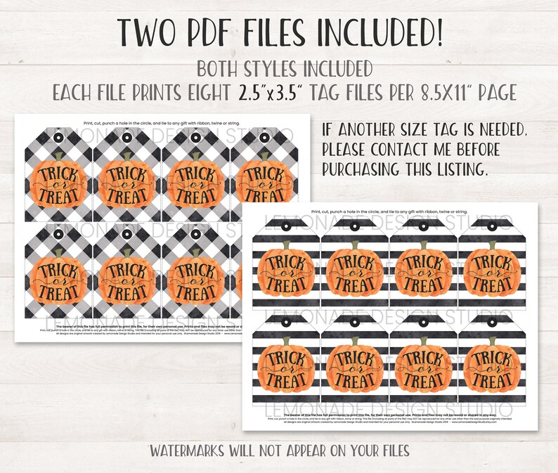 PRINTABLE Trick or Treat Tags Printable Halloween Favor Tags - Etsy