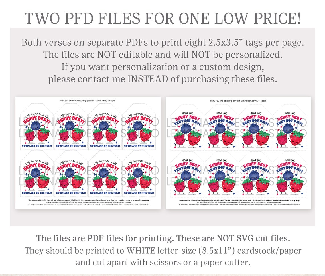 Printable Testing Day Snack Tag Classroom Berry Fruit Snacks Berry ...
