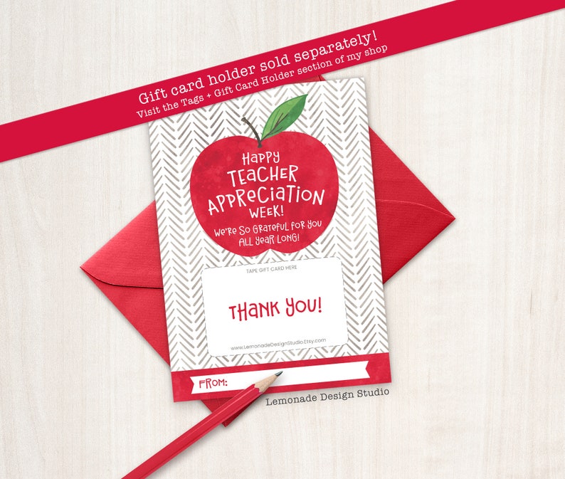 Teacher Appreciation Week Gift Tag PRINTABLE Teacher Thank You Card ...