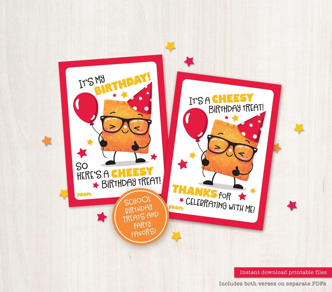 Printable Birthday Treat Tag Classroom Snack Tag Cheese Crackers ...