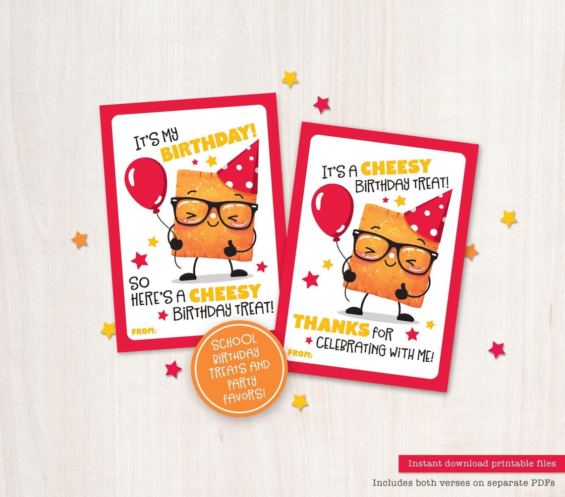 Printable Birthday Treat Tag Classroom Snack Tag Cheese Crackers ...